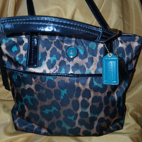 Coach | Bags | Coach Ocelot Print Tote With Black And Teal Accents ...